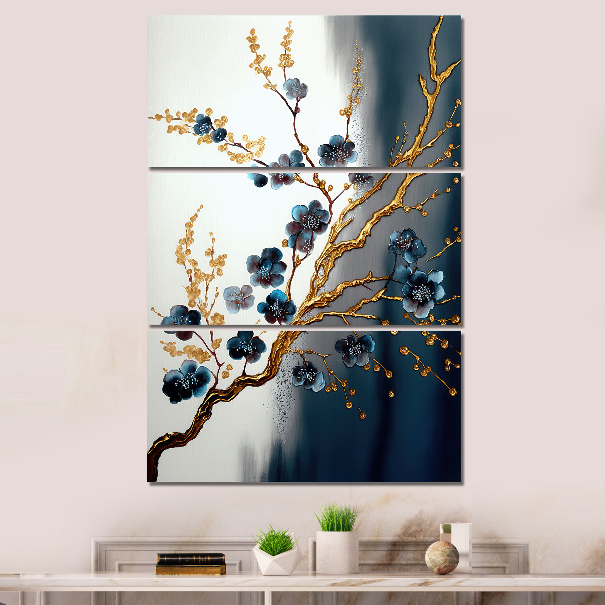 Wildon Home® Blue Cherry Blossom Branch V - Tree Cherry Blossom Canvas Wall Art Set - Wayfair Canada
